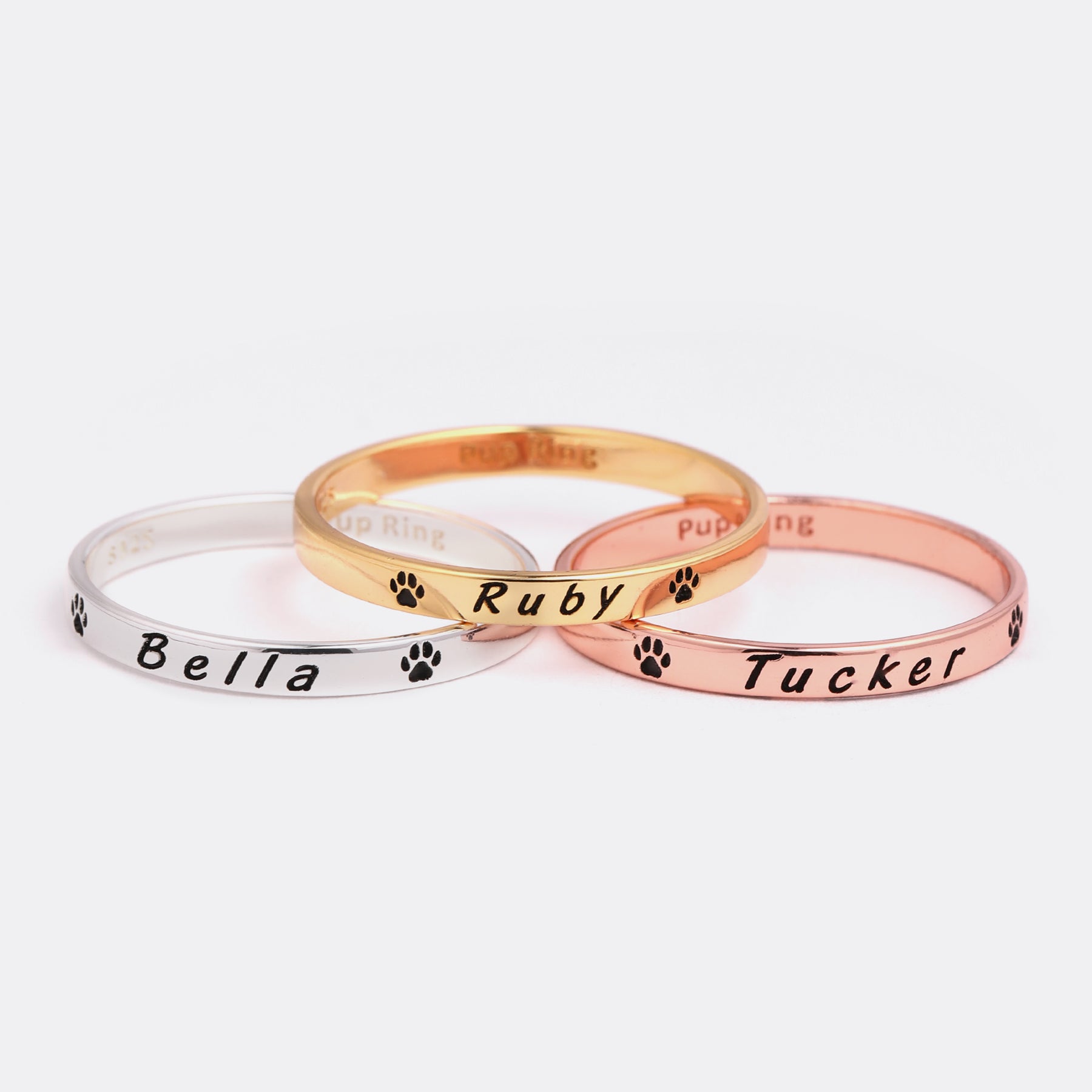 Stackable Pet Band Ring – Custom Engraved Pet Name Jewelry – Pup Ring